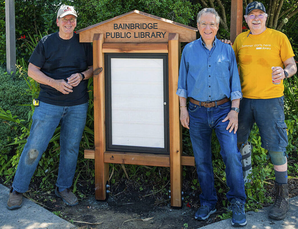 BARN volunteers help construct new library sign | Bainbridge Island Review